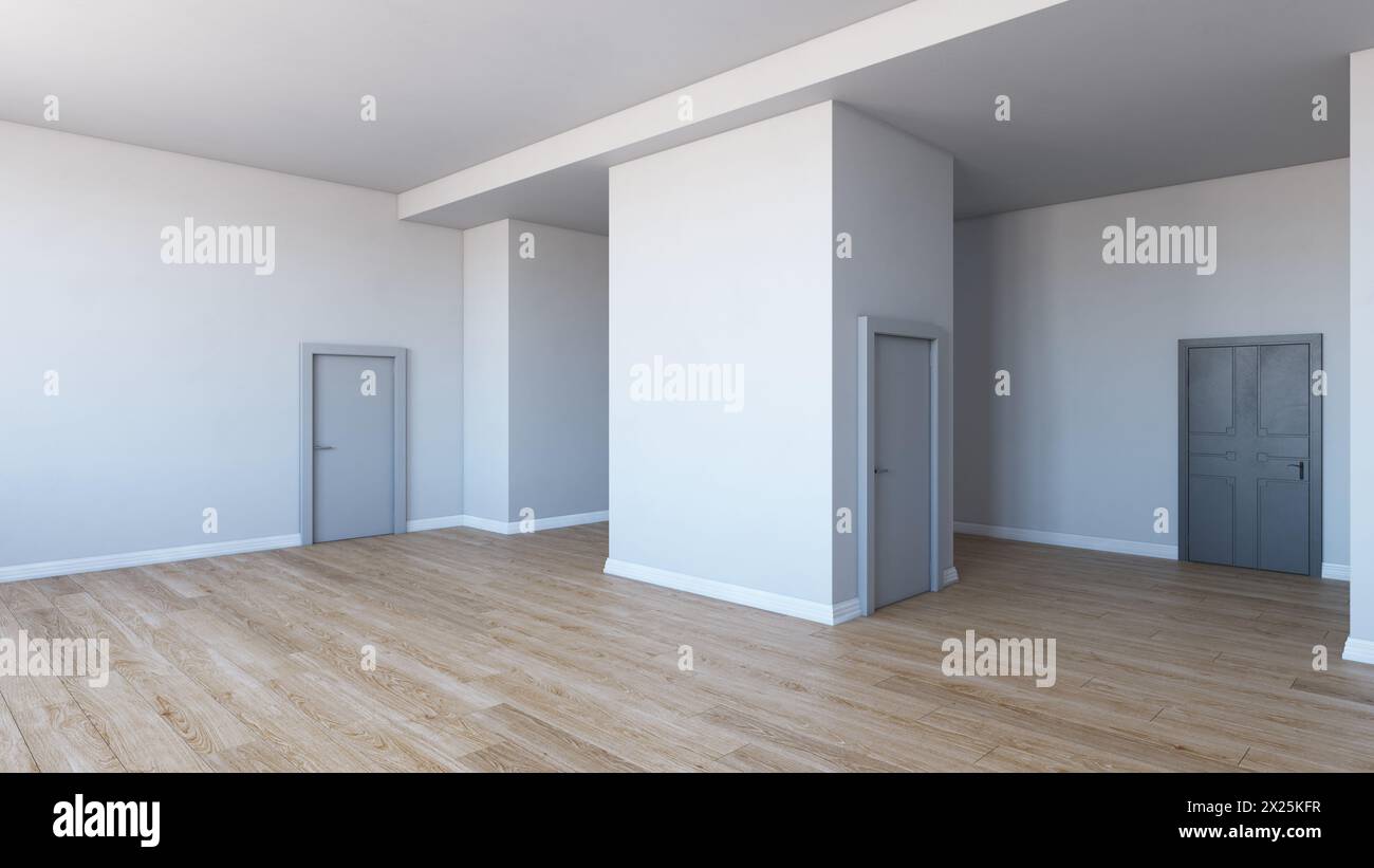 Empty room with parquet floor. 3d render design Stock Photo - Alamy