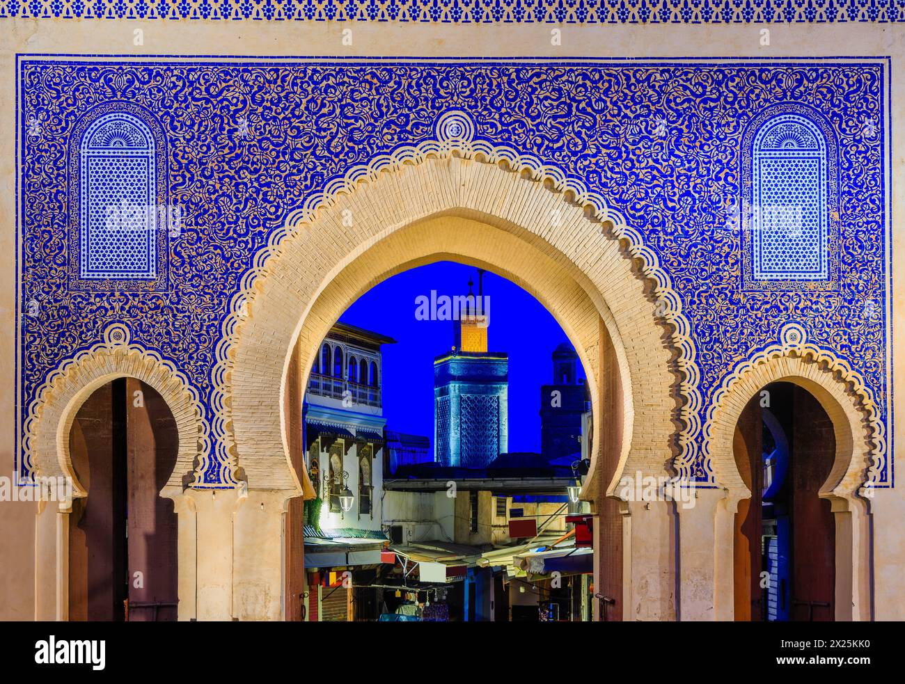 Fez or Fes, Morocco. Detail of Bab Bou Jeloud gate (or Blue Gate Stock ...