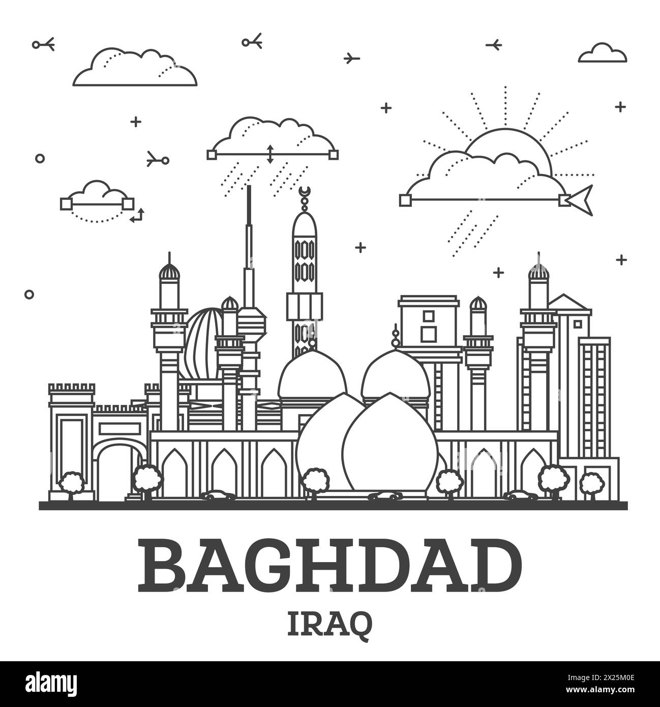 Outline Baghdad Iraq City Skyline with Historic Buildings Isolated on ...