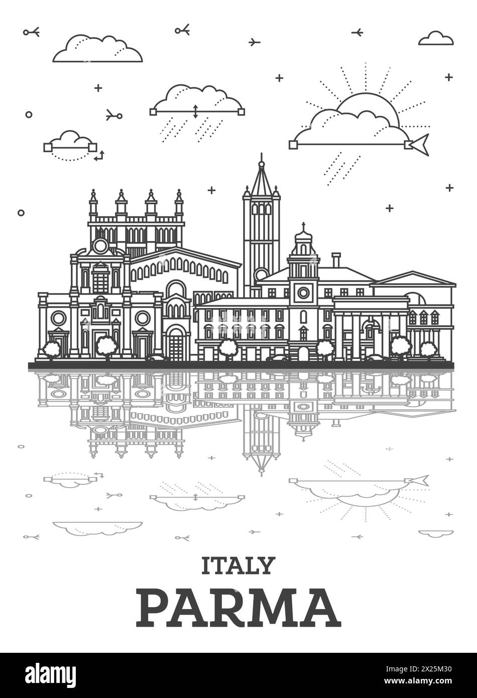 Outline Parma Italy City Skyline with Historic Buildings and ...