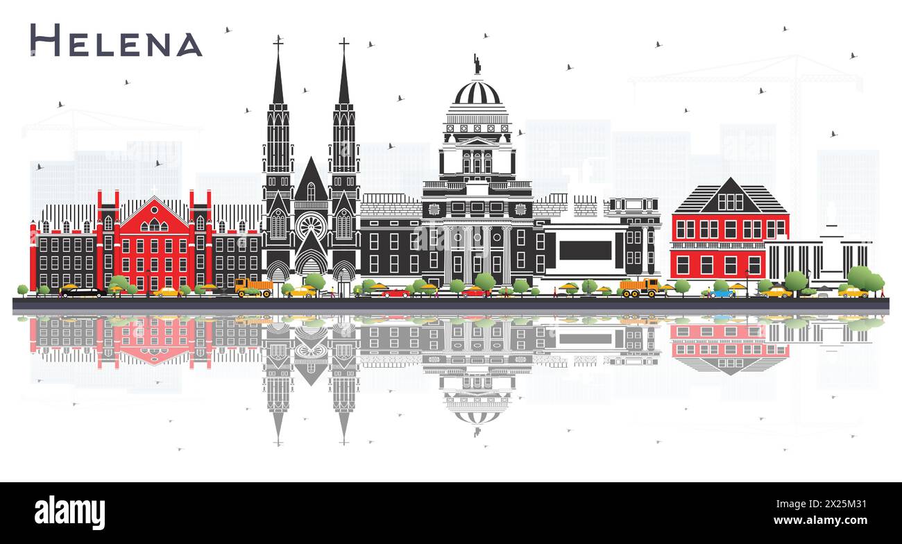 Helena Montana City Skyline with Color Buildings and reflections ...