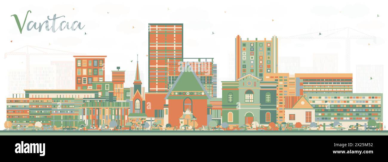 Vantaa Finland city skyline with color buildings. Vector illustration ...