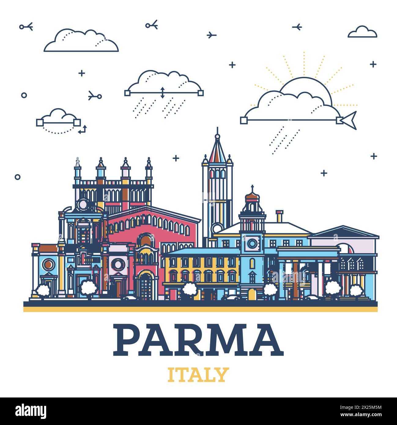Outline Parma Italy City Skyline with Colored Historic Buildings ...