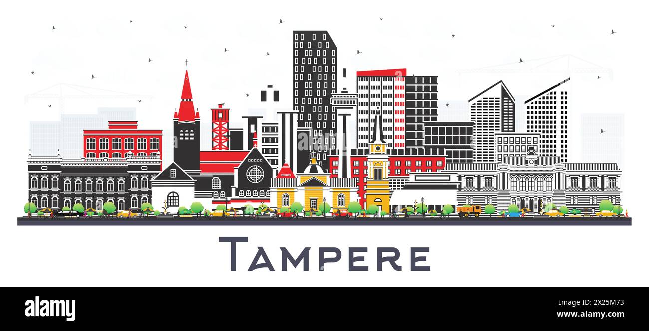 Tampere Finland city skyline with color buildings isolated on white ...