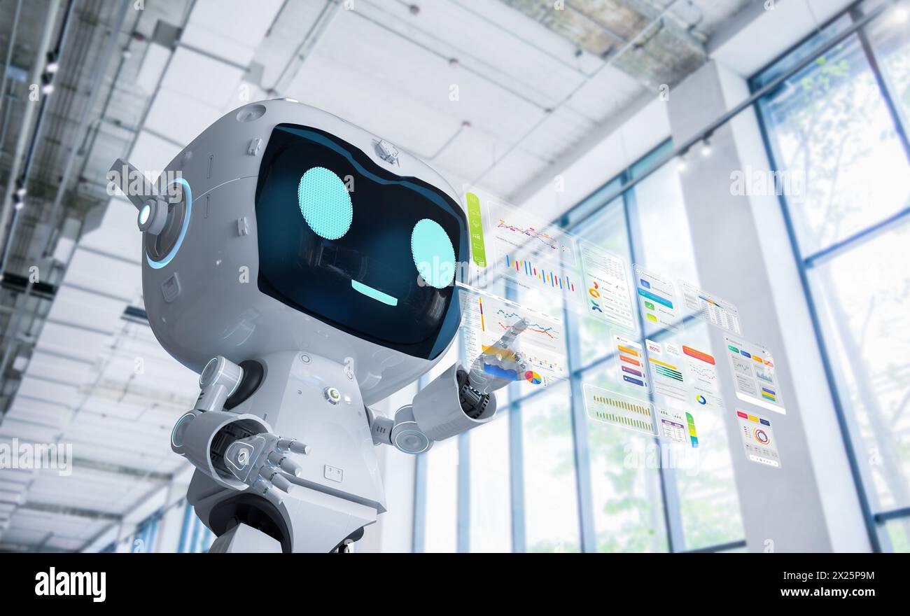 3d rendering cute and small artificial intelligence personal assistant robot with colorful ...