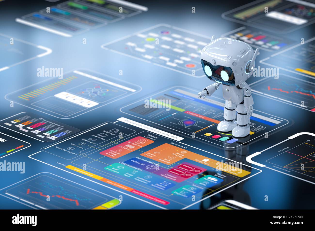 3d rendering cute and small artificial intelligence personal assistant robot with colorful ...