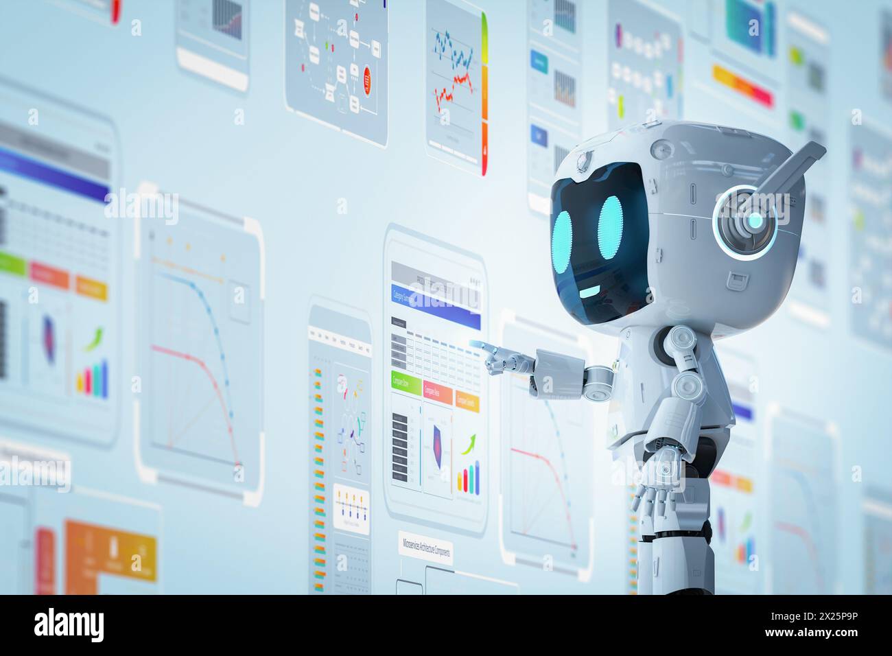 3d rendering cute and small artificial intelligence personal assistant robot with colorful ...