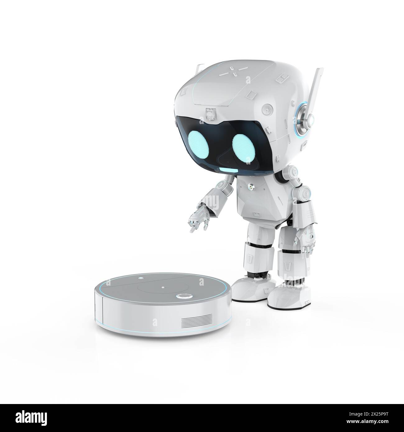 Automatic housekeeper concept with 3d rendering cute ai robot assistant with vacuum cleaner ...