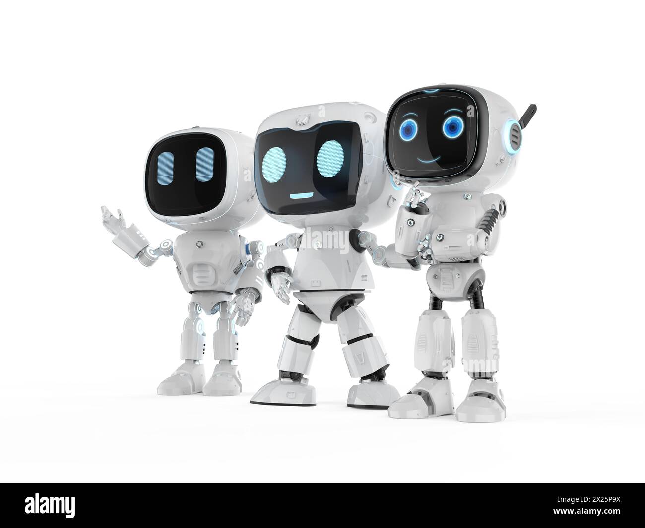 3d rendering group of cute and small artificial intelligence personal ...