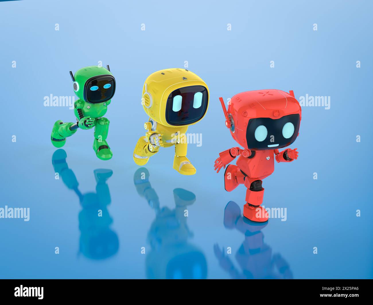 3d rendering colorful personal assistant ai robots run in competition ...