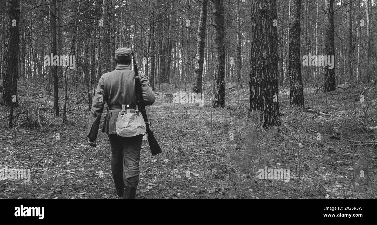 World War II German Wehrmacht Infantry Soldiers Of World War II Marching Running Along Forest In ...
