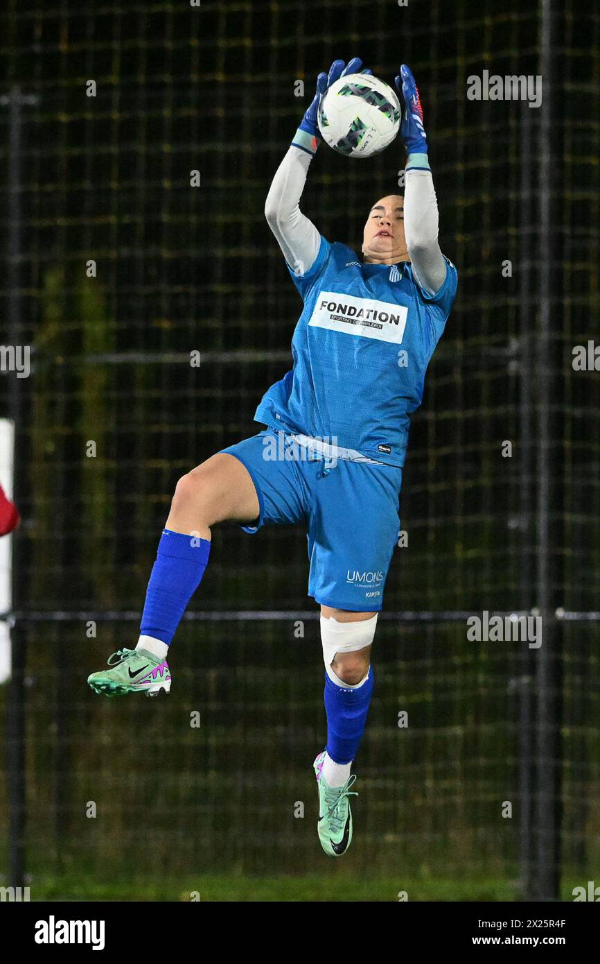Marcinelle, Belgium. 19th Apr, 2024. goalkeeper Joy Jung (1) of Charleroi pictured during a ...