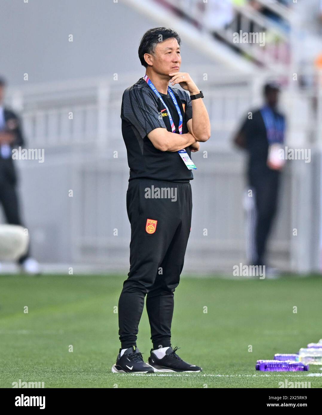Doha, Qatar. 19th Apr, 2024. China's head coach Cheng Yaodong gestures ...