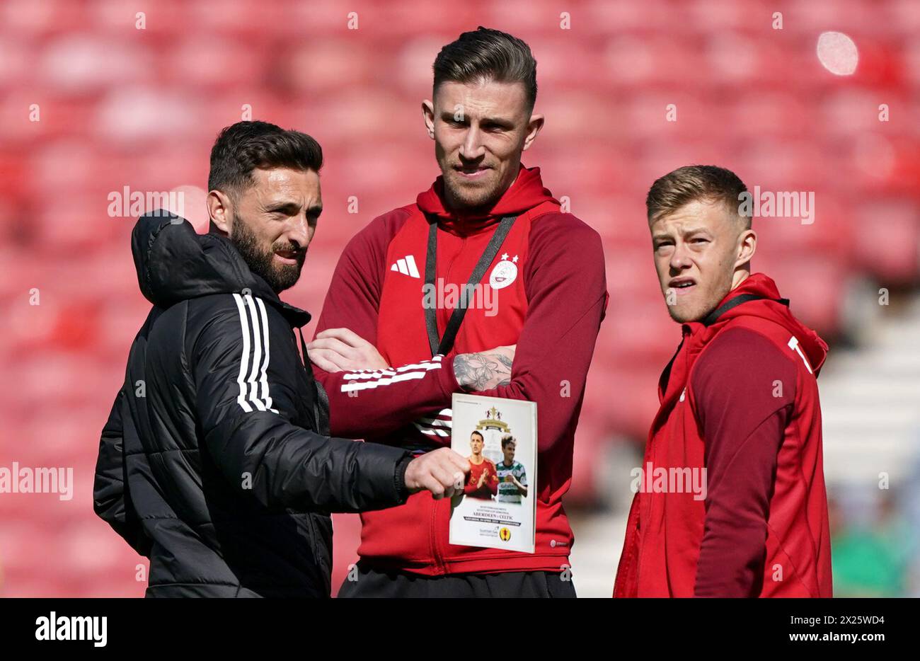 From left, Aberdeen's Graeme Shinnie, Angus MacDonald and Connor Barron ...