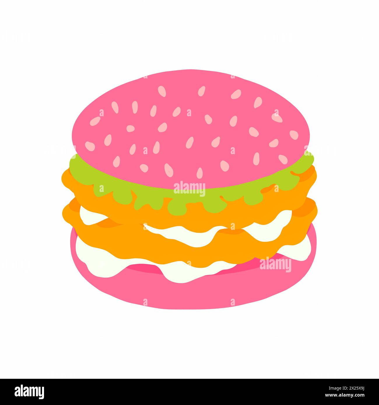 Burger with pink bun, double chicken cutlets with sauce and fresh ...