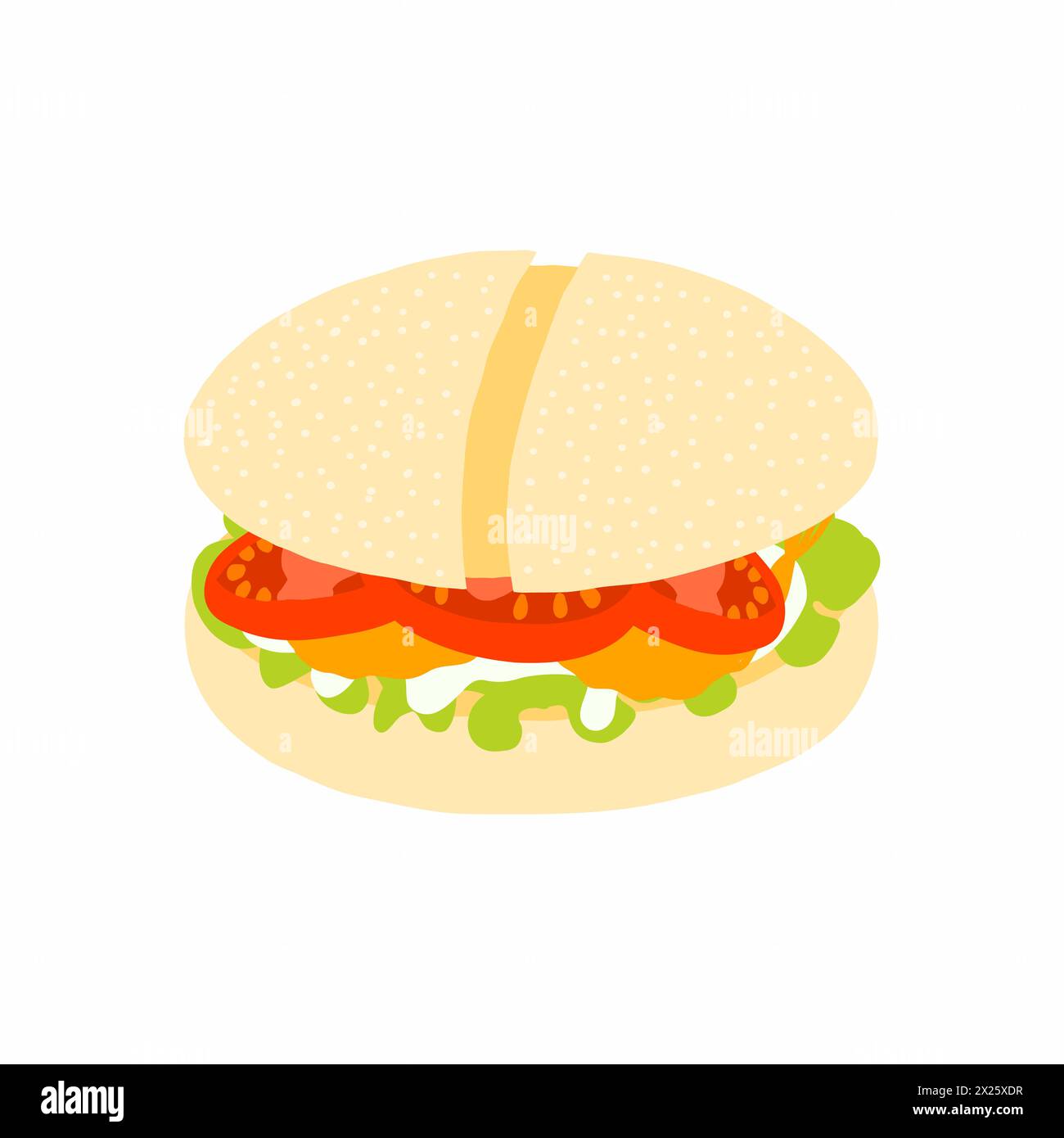 Big burger with panini wheat bun, chicken cutlet, fresh tomato, salad ...