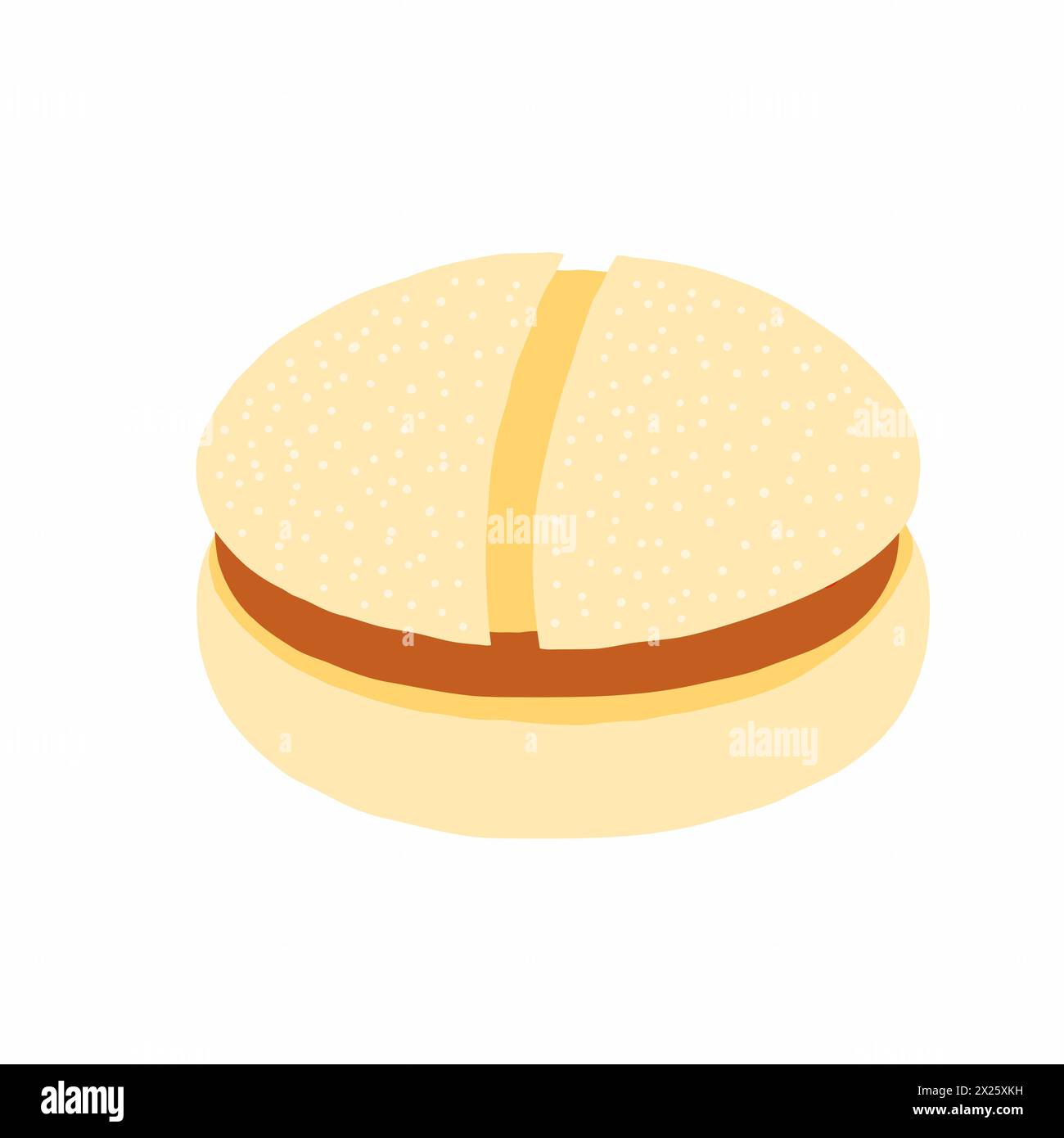 Hamburger with panini bun icon in cartoon flat style. Simple bun, one ...