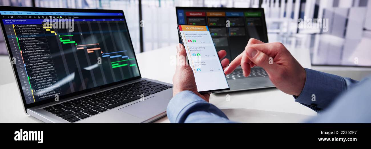 Agile Project Management on Kanban Desk with Laptop Stock Photo - Alamy