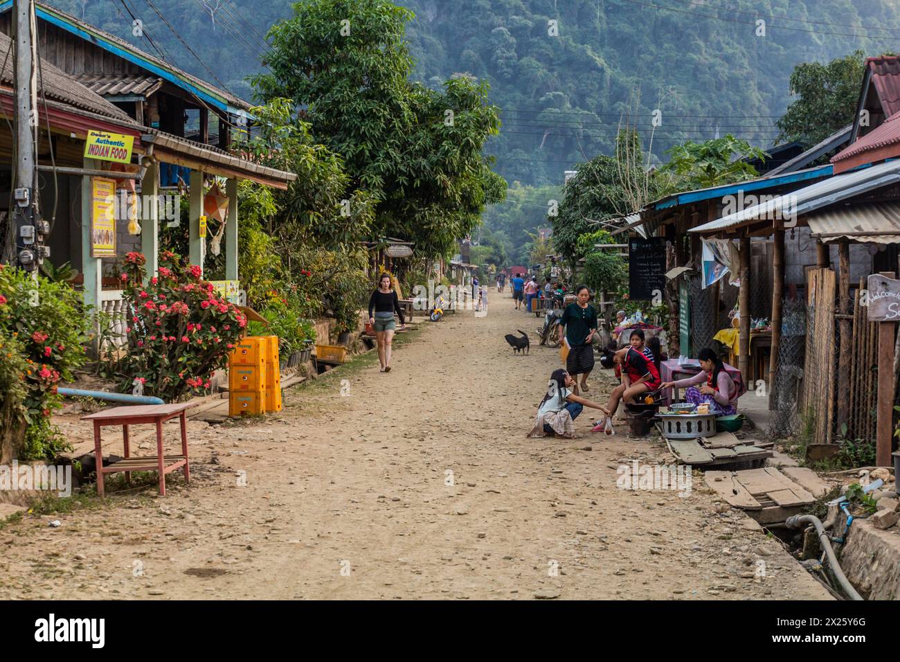 MUANG NGOI NEUA, LAOS - NOVEMBER 24, 2019: Street of Muang Ngoi Neua ...