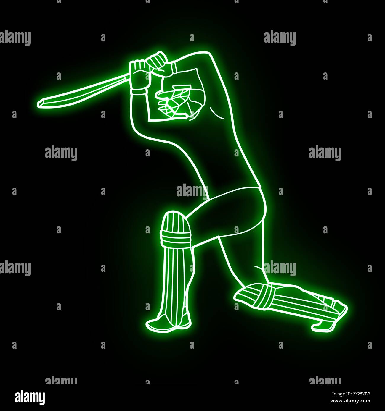 Cricket player neon vector art green, blue, red. Cricket batsman neon ...