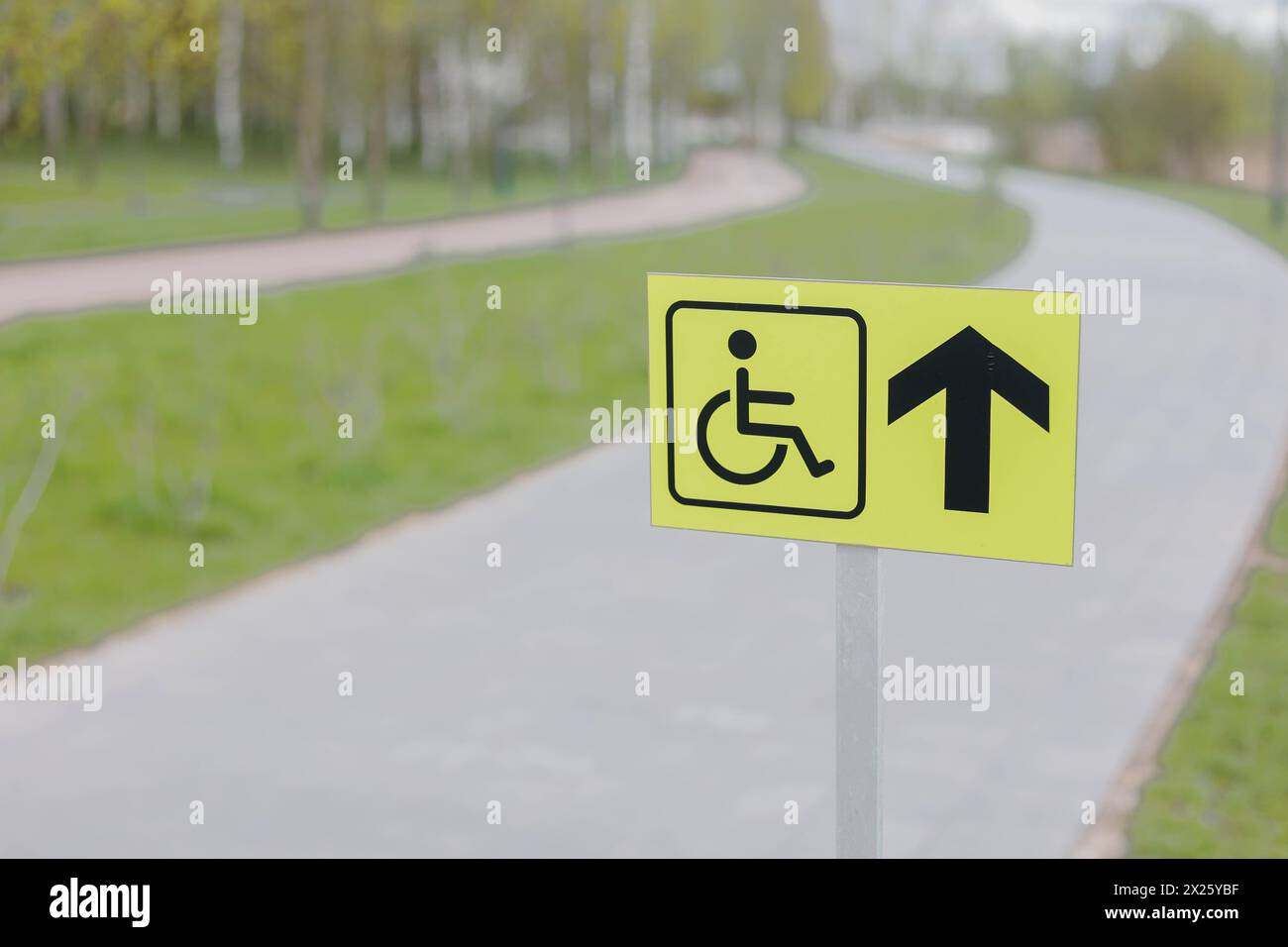 Accessible disabled sign at city park. Inclusivity and equal rights ...