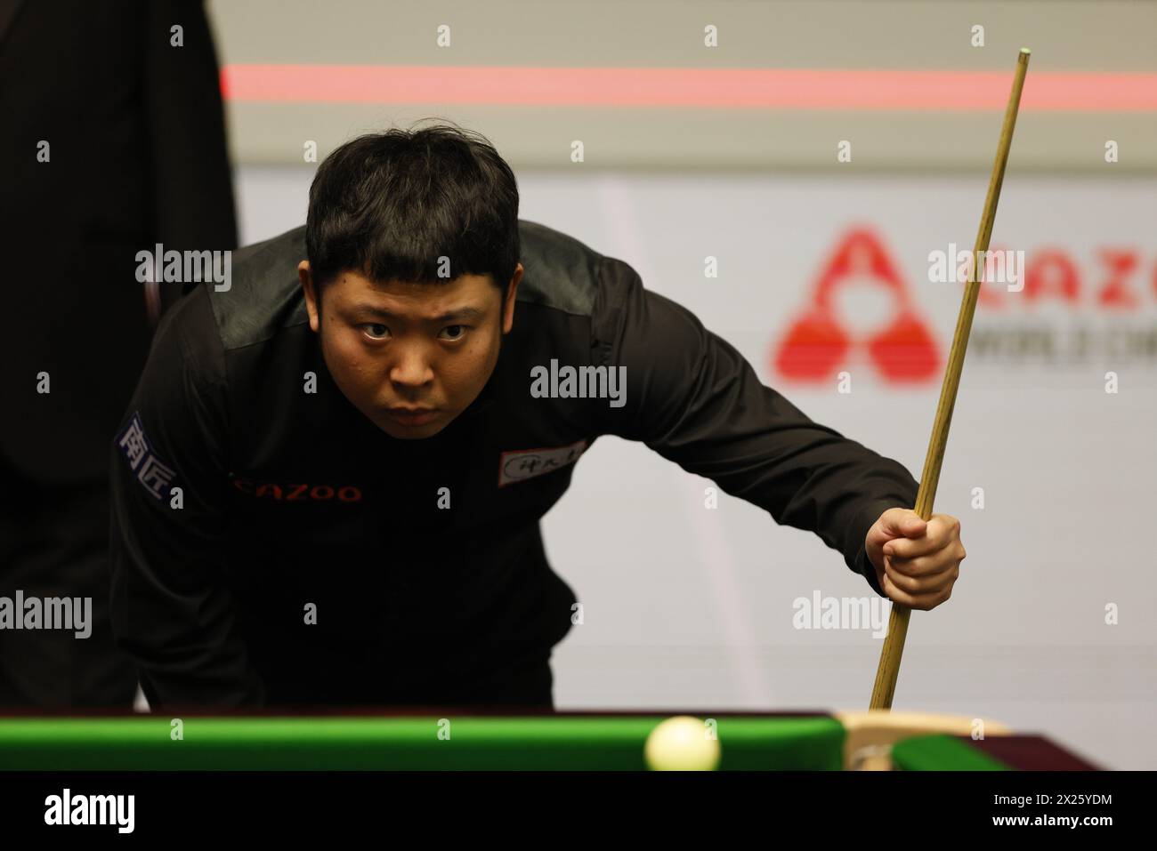 Zhang Anda during his match against Jak Jones (not pictured) on day one ...