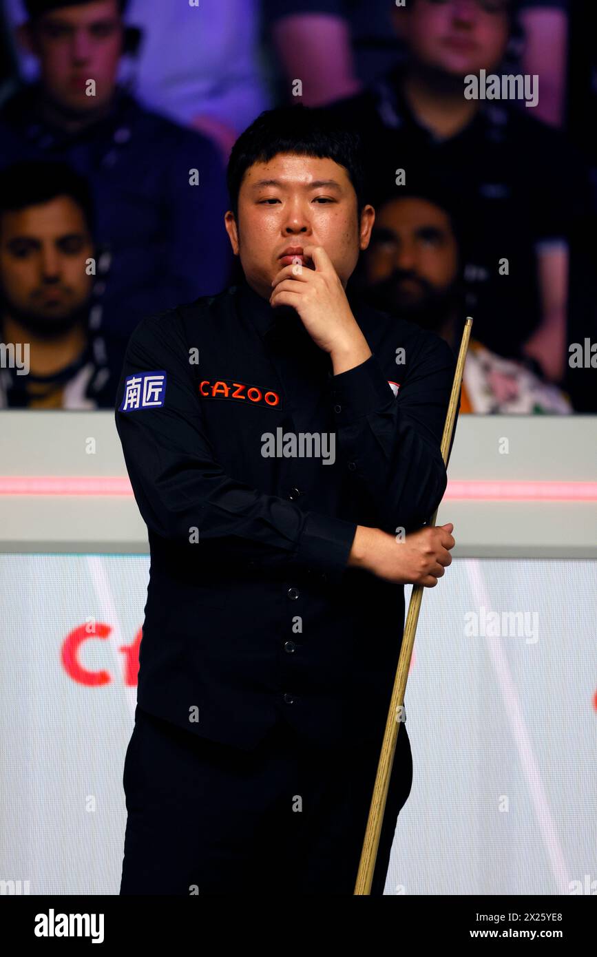 Zhang Anda during his match against Jak Jones (not pictured) on day one ...