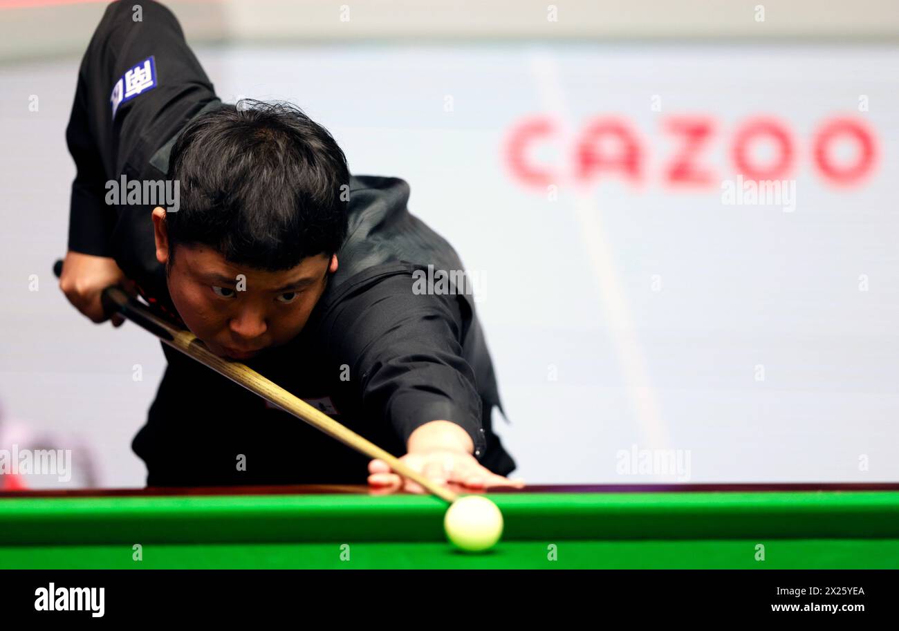 Zhang Anda during his match against Jak Jones (not pictured) on day one ...