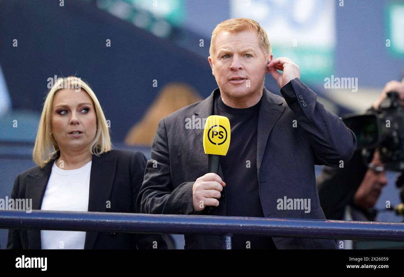 Premier Sports pundit Neil Lennon alongside presenter Emma Dodds before ...