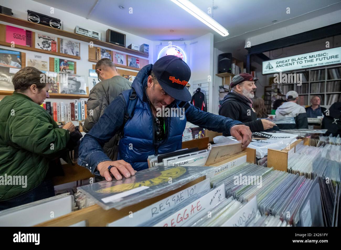 London, UK. 20 April 2024. Customers browse in Sounds of the Universe ...