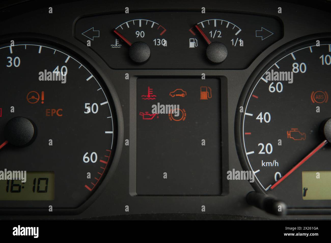 Car speedometer - auto Dashboard with low fuel gauge and error lights ...