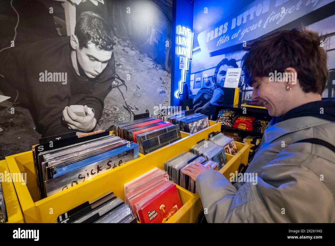 London, UK. 20 April 2024. A customer browses in Third Man Records ...