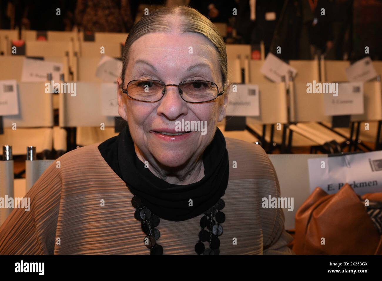 20 April 2024, Italy, Venedig: Photographer and painter Nil Yalter sits ...