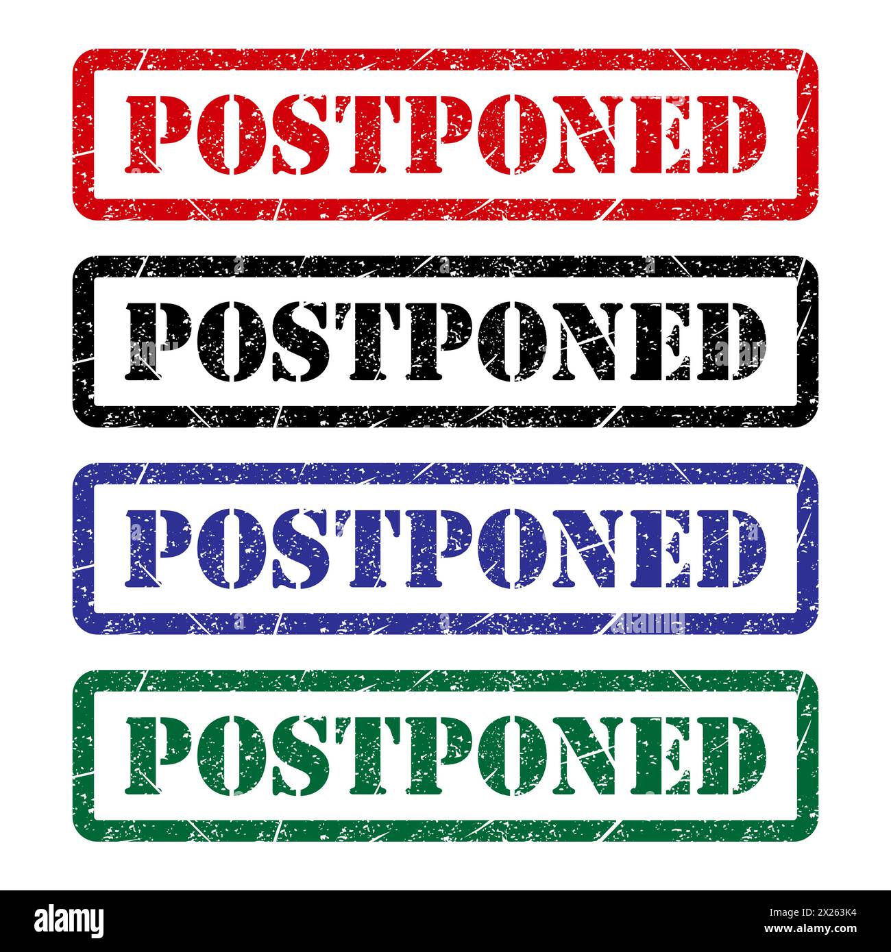 Set of Postponed stamp symbol, label sticker sign button, text banner vector illustration Stock ...
