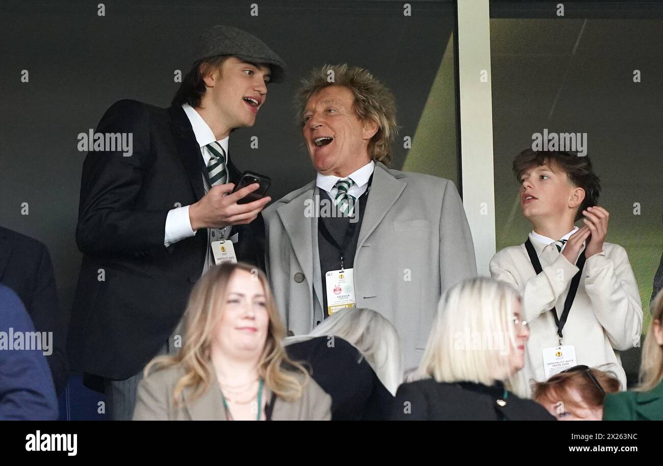 Sir Rod Stewart with sons Alastair (left) and Aiden in the stands ...