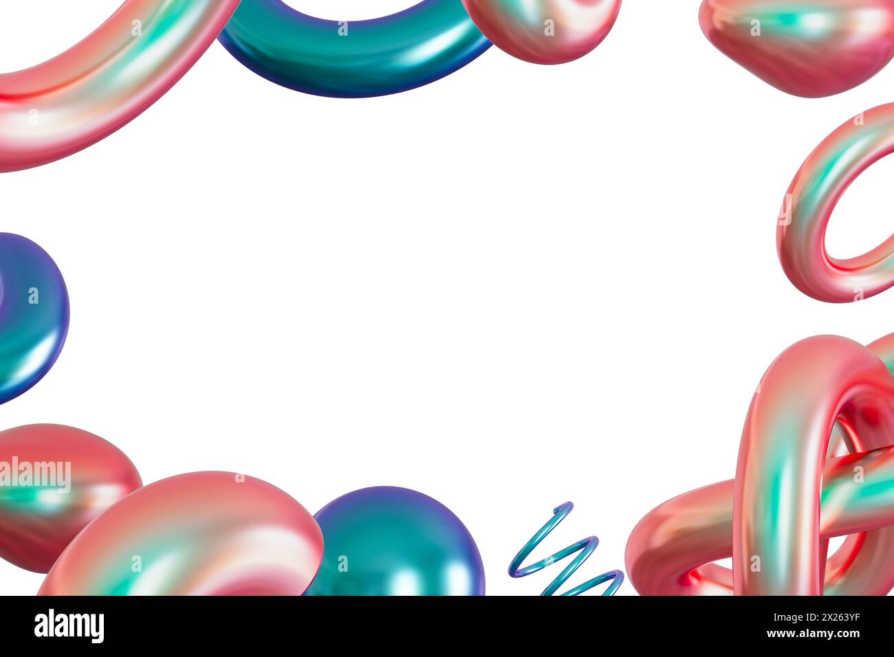 Playful frame with abstract holographic pink and blue 3D shapes ...