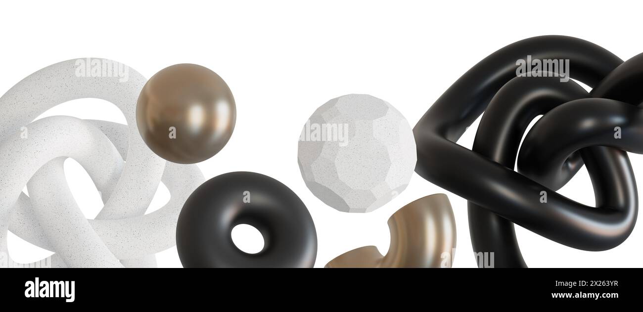 Elegant, minimalistic footer with abstract, floating black, white and ...