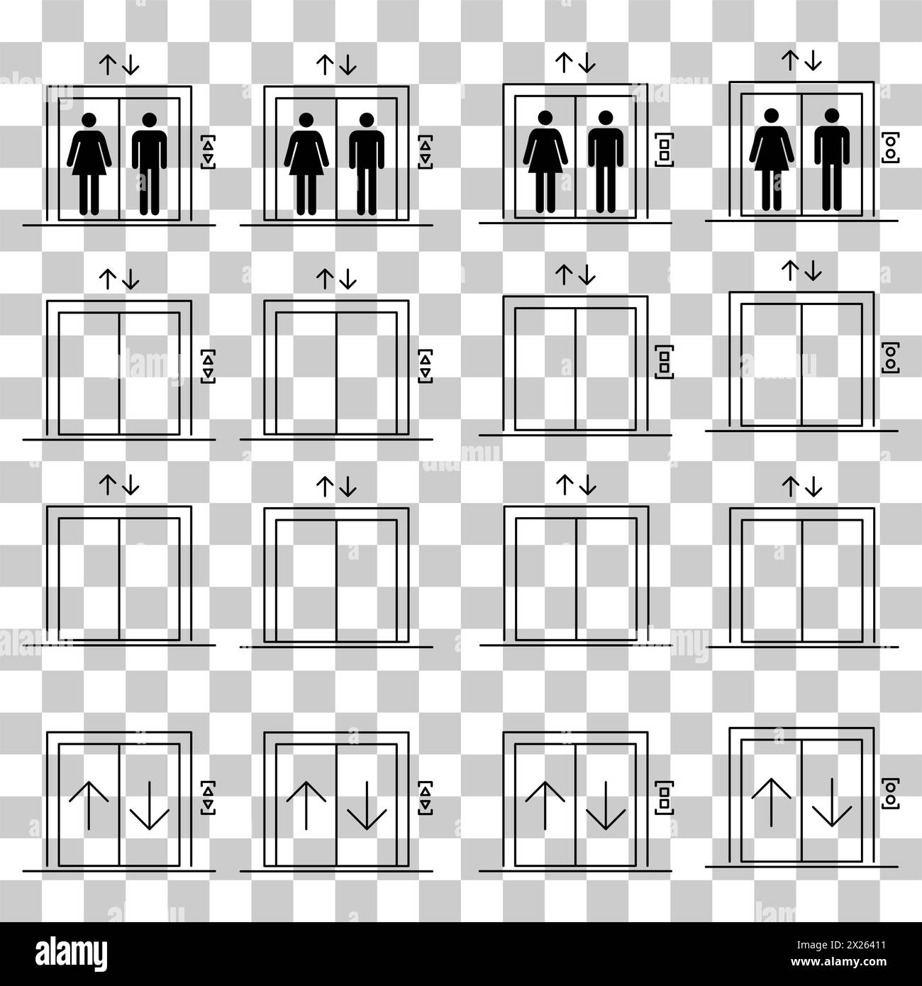 Set of Lift elevator icon, graphic design sign, building doorway symbol ...