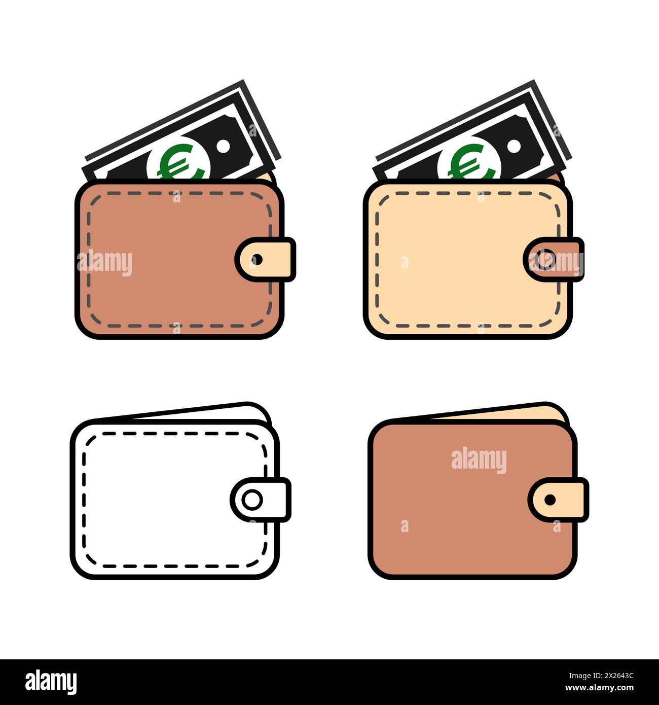 Set of Wallet euro icon, finance flat symbol, economy deposit cash ...