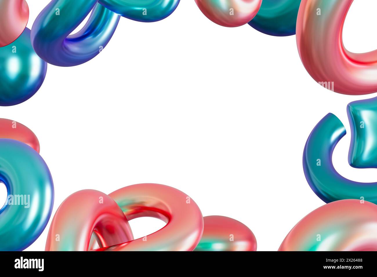 Playful frame with abstract holographic pink and blue 3D shapes ...