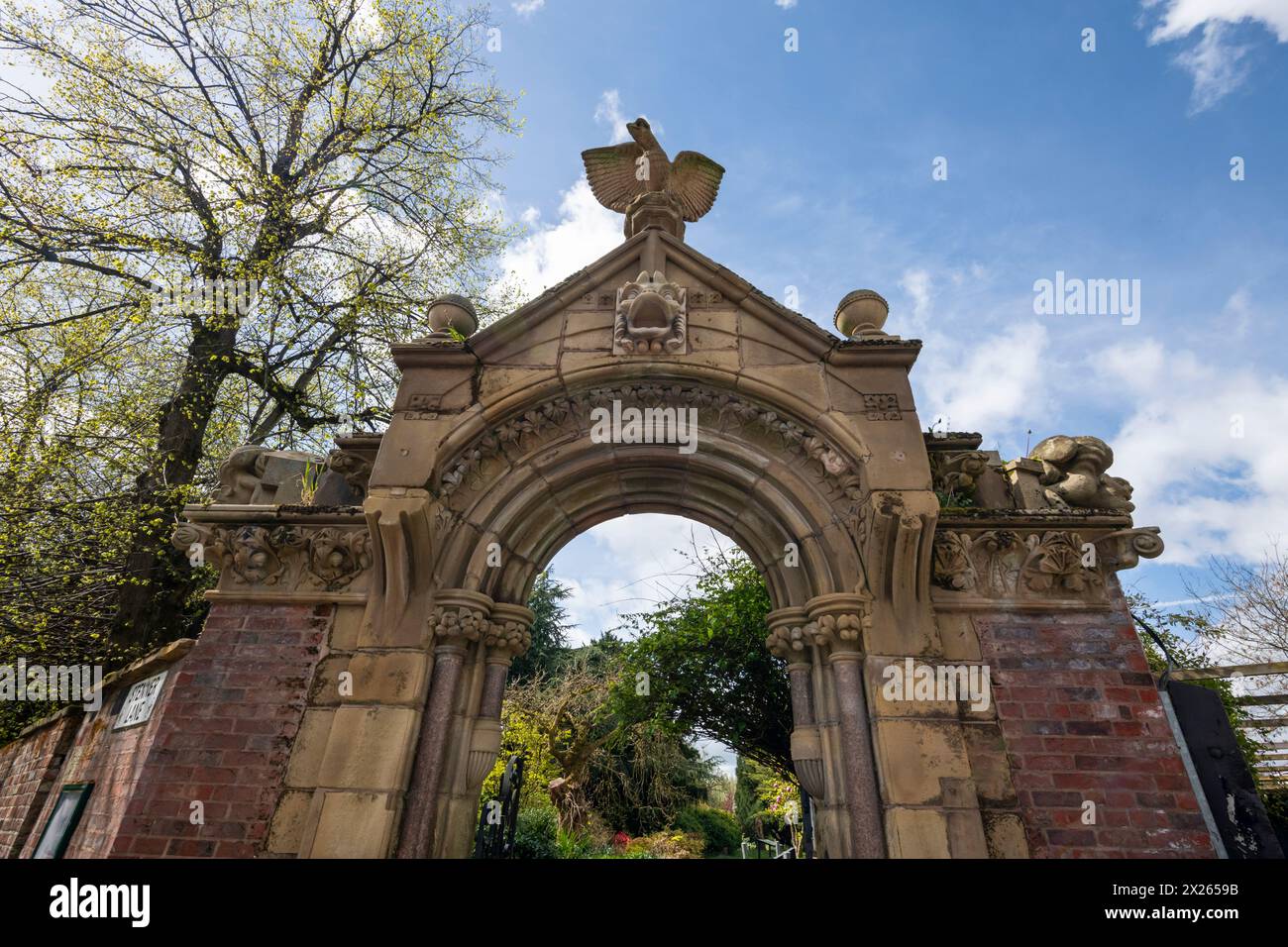 Stone arch at the entrance to the Parsonage Garden, Fletcher Moss ...