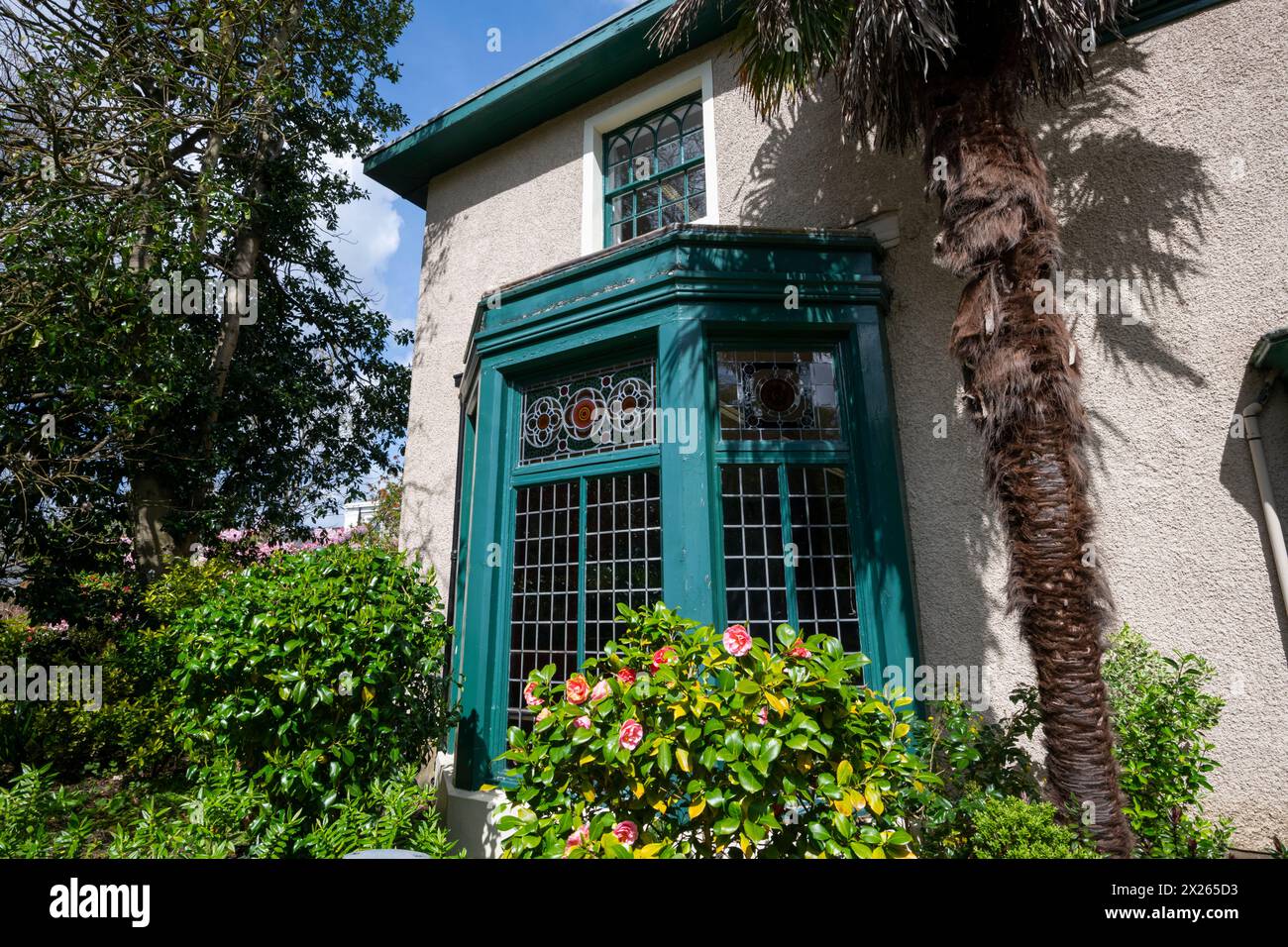 Old ornate windows at the old Parsonage, Fletcher Moss botanical garden ...