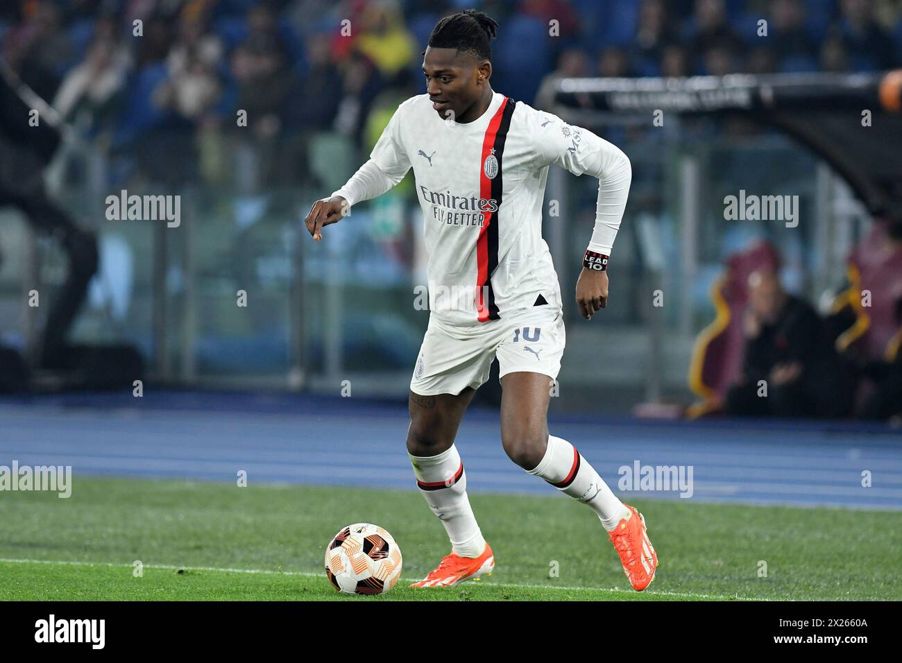 Rafael Leao of AC Milan in action during the Uefa Europa League quarter ...