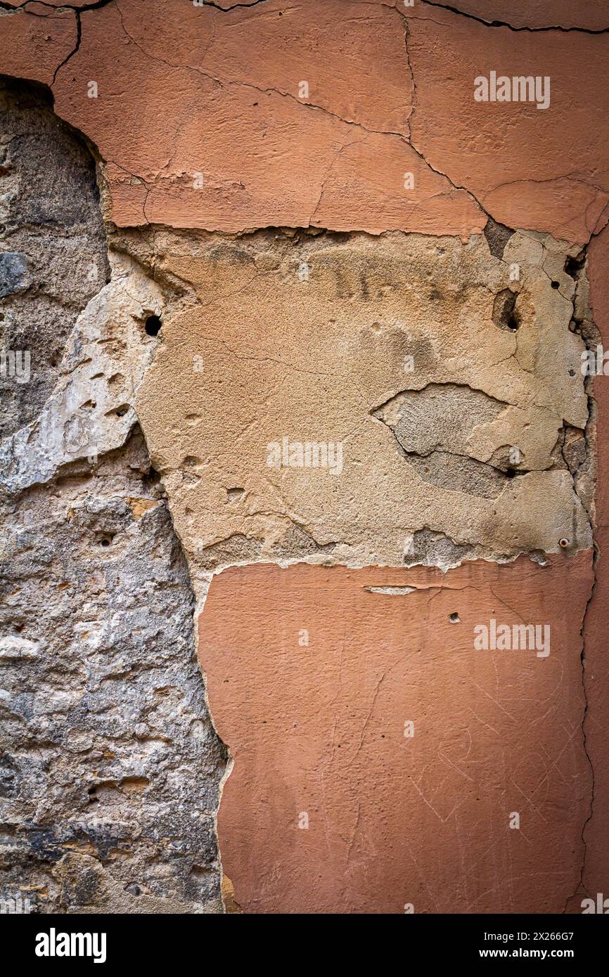 Old brick and plaster wall texture background. Painted distressed wall ...