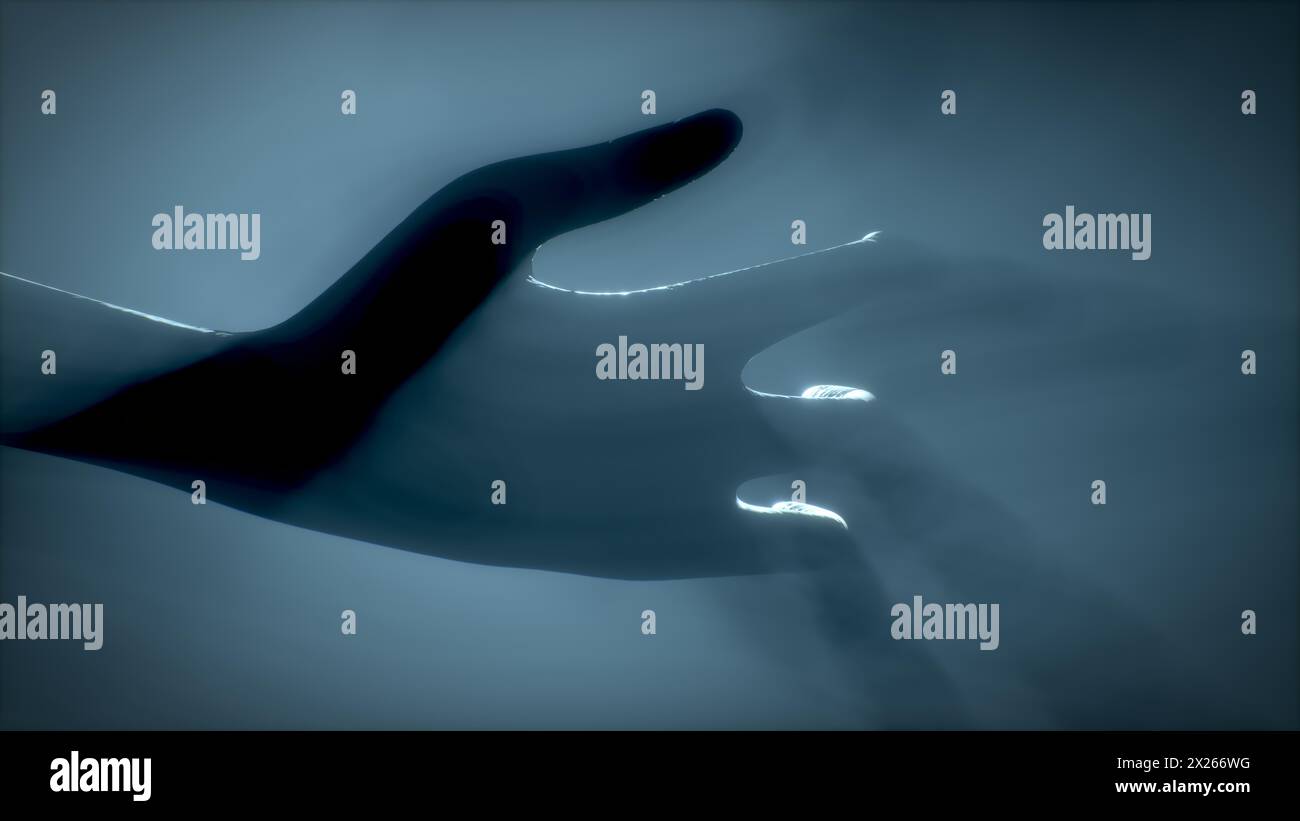 Close-up of an alien's hand in volumetric light.UFO futuristic concept ...