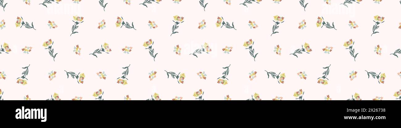 Modern vector border with pretty pressed floral drawing motifs ...