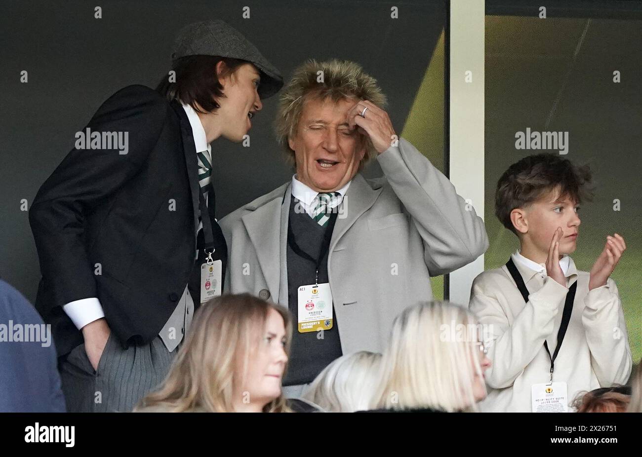 Sir Rod Stewart with sons Alastair (left) and Aiden in the stands ...