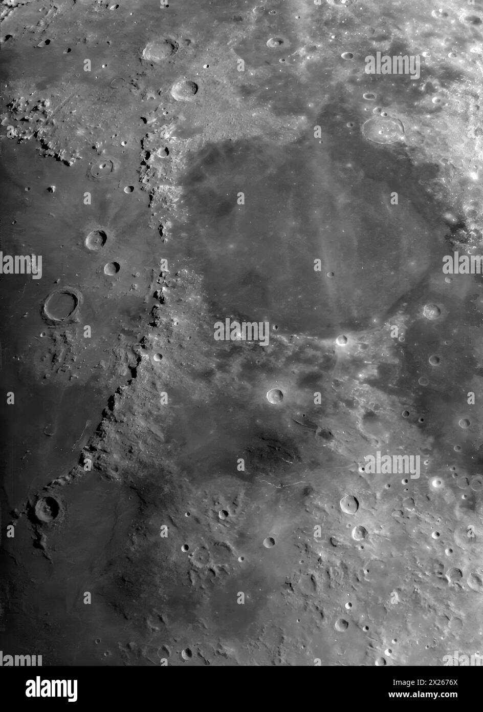 Moon surface and large craters around the Apennines, Mare Serenitatis ...