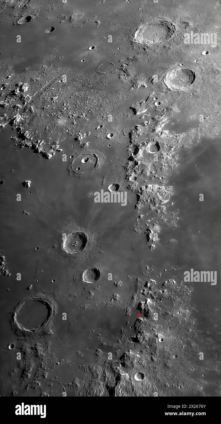 Moon surface with the mountain range Apennines and the craters ...