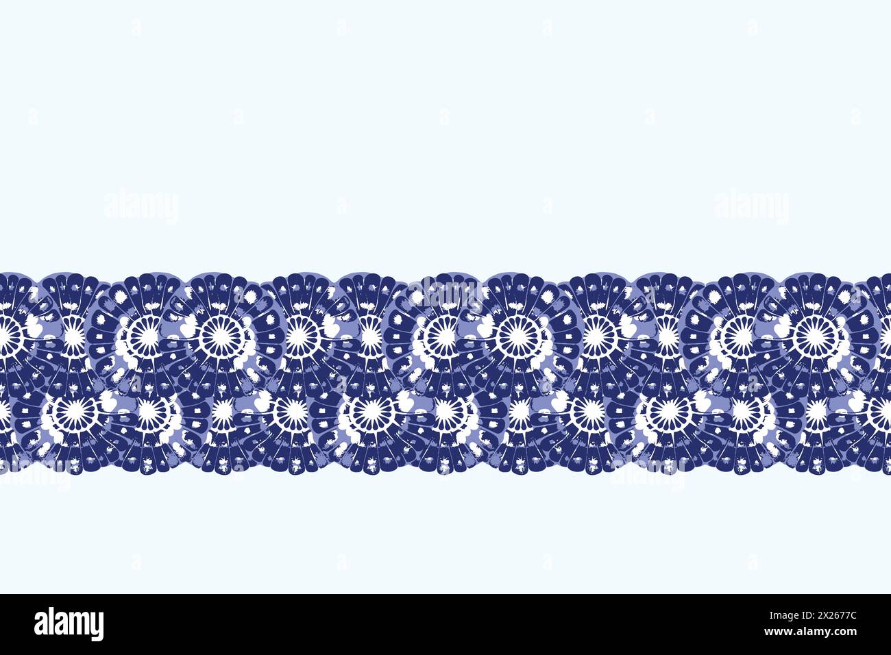 Indigo blue Japanese block print effect pattern border. Seamless hand ...